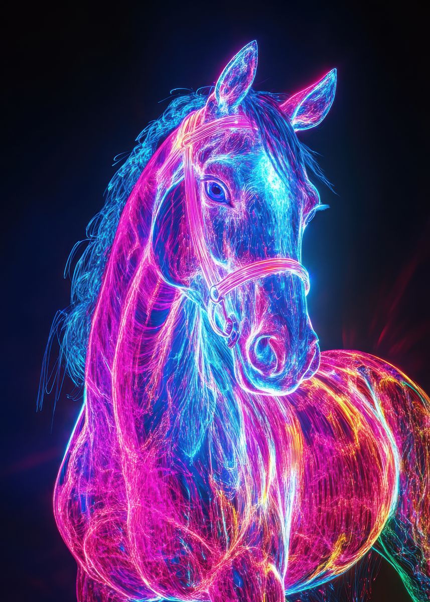 'Neon Horse' Poster, picture, metal print, paint by luca Suni | Displate