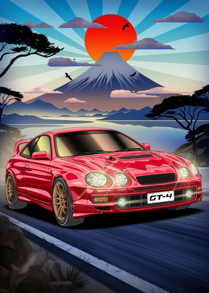 'Toyota Celica GT-4 ST205 in Japan Landscape' Poster, picture, metal ...