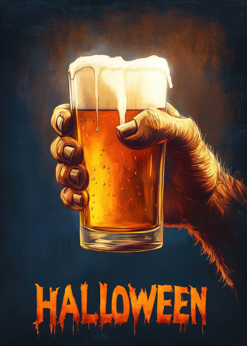'Werewolf Halloween Beer' Poster, picture, metal print, paint by ...