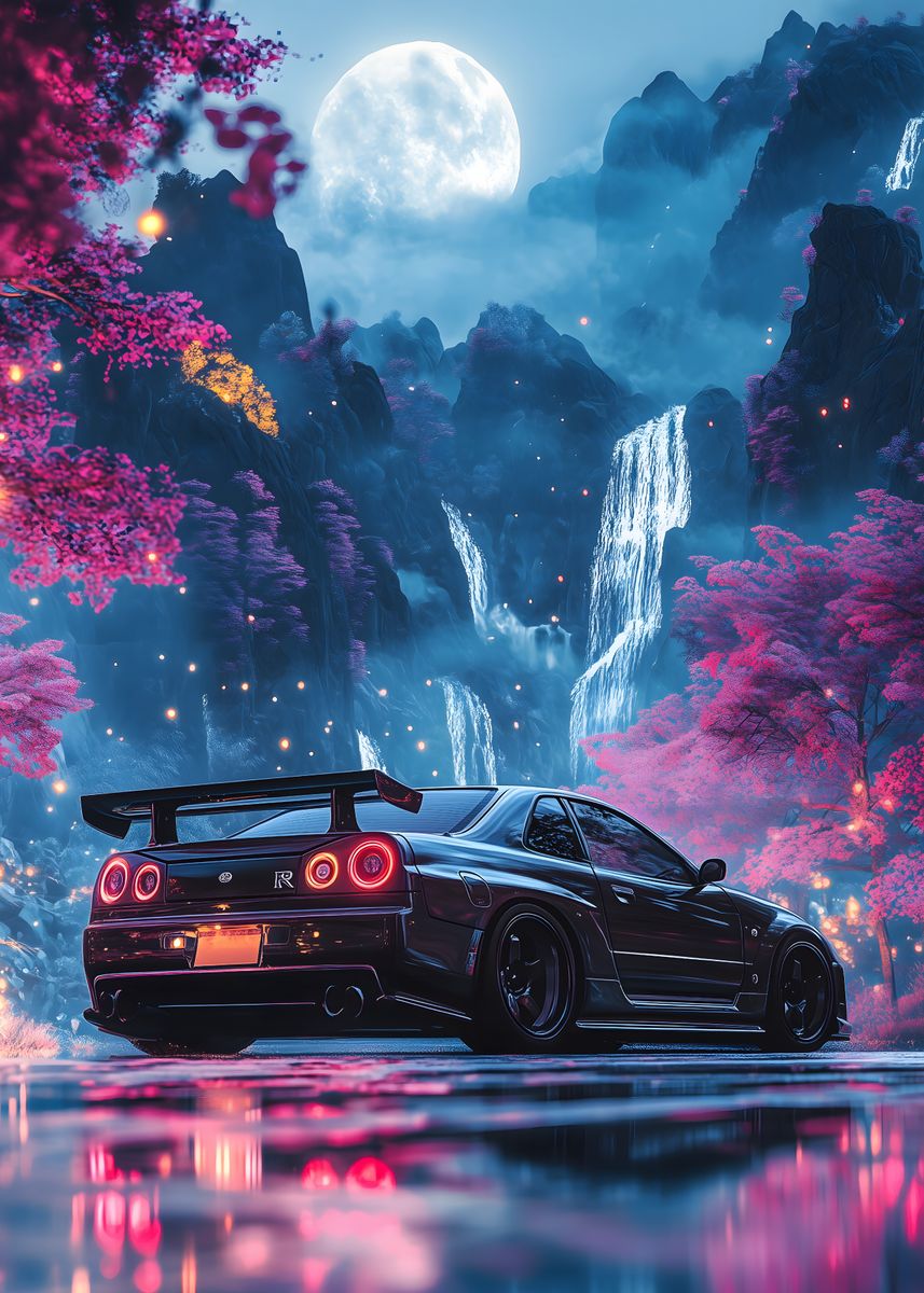 'Nissan Skyline R34 in Dreamy Landscape' Poster, picture, metal print ...