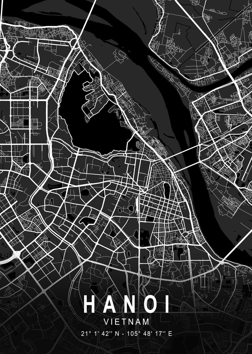 'Hanoi City Map' Poster, picture, metal print, paint by DesignerMind ...