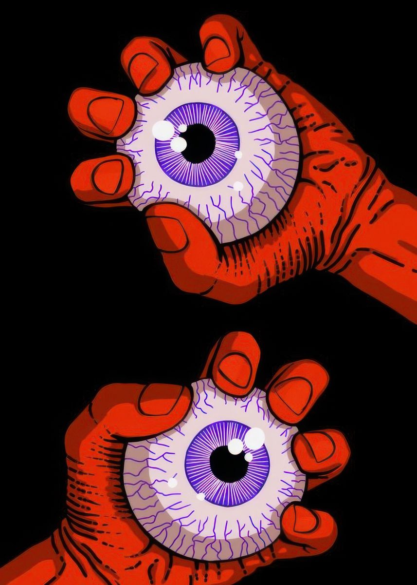 'Two Red Hands Holding Giant Eyeball' Poster, picture, metal print ...