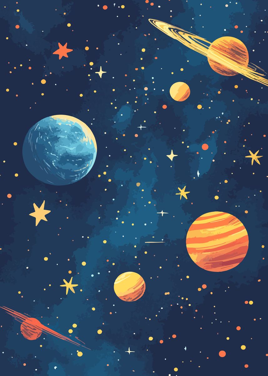 'Space Planets Illustration' Poster, picture, metal print, paint by ...