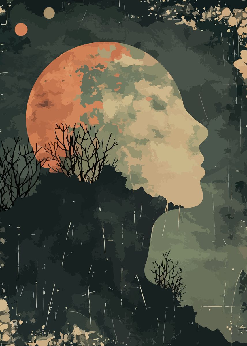 'Silhouette Moon Face' Poster, picture, metal print, paint by Day Daily ...