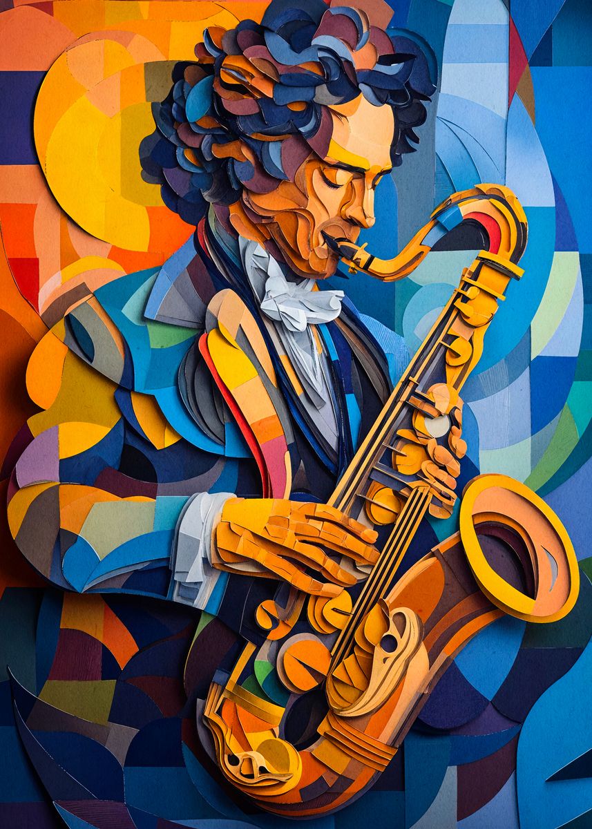 'Saxophone Paper ' Poster, picture, metal print, paint by Arham Phan ...