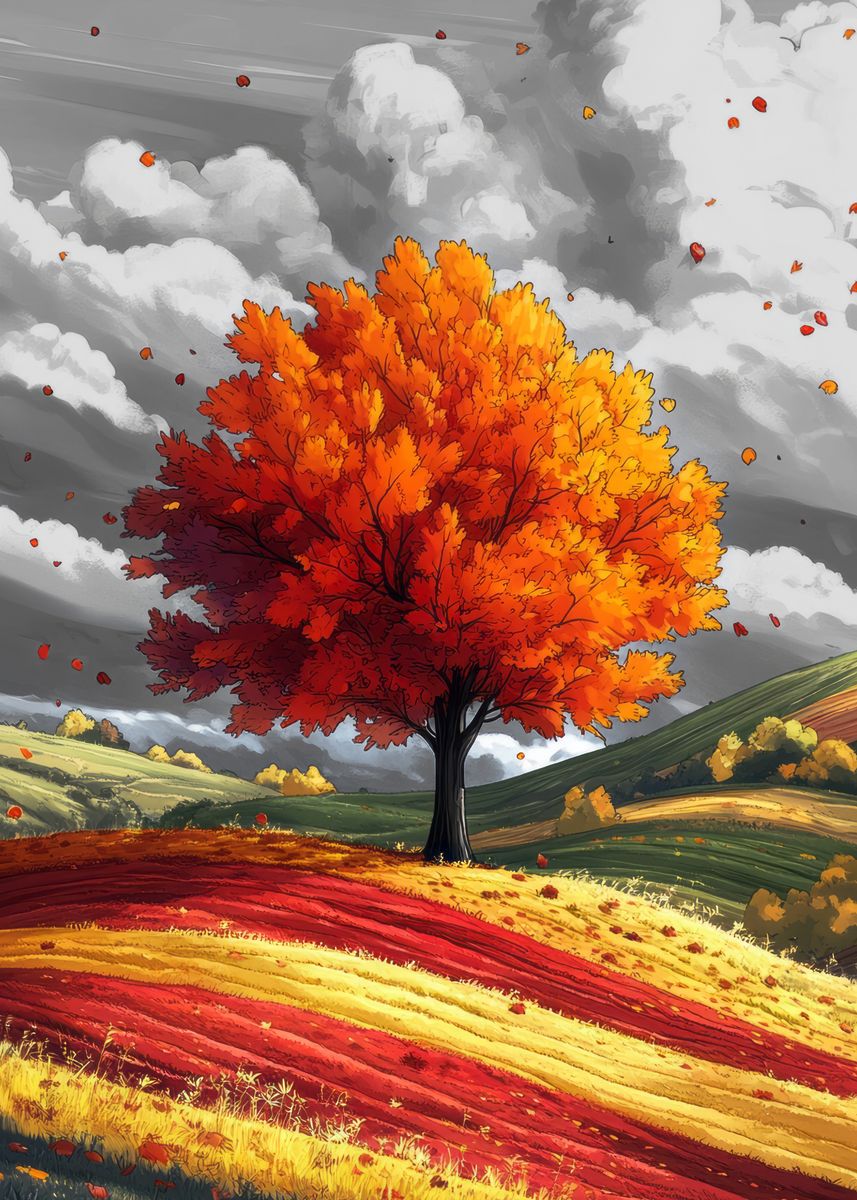 'Autumn Tree Landscape' Poster, picture, metal print, paint by Codex ...