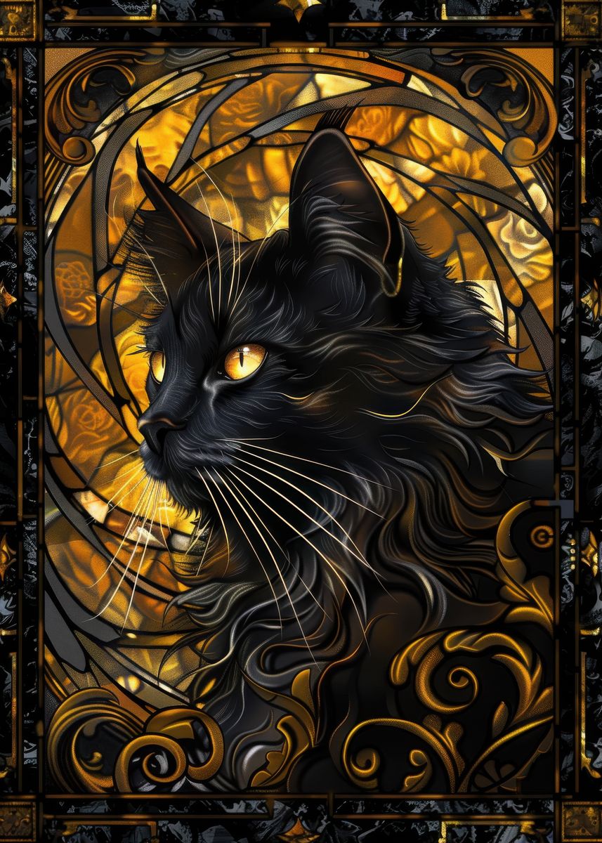 'Kintsugi Black Cat' Poster, picture, metal print, paint by | Displate