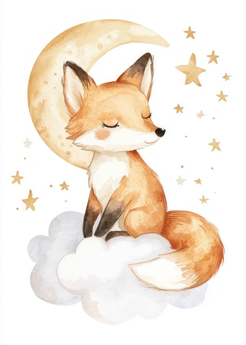 'Fox on a Cloud' Poster, picture, metal print, paint by Jerhus | Displate