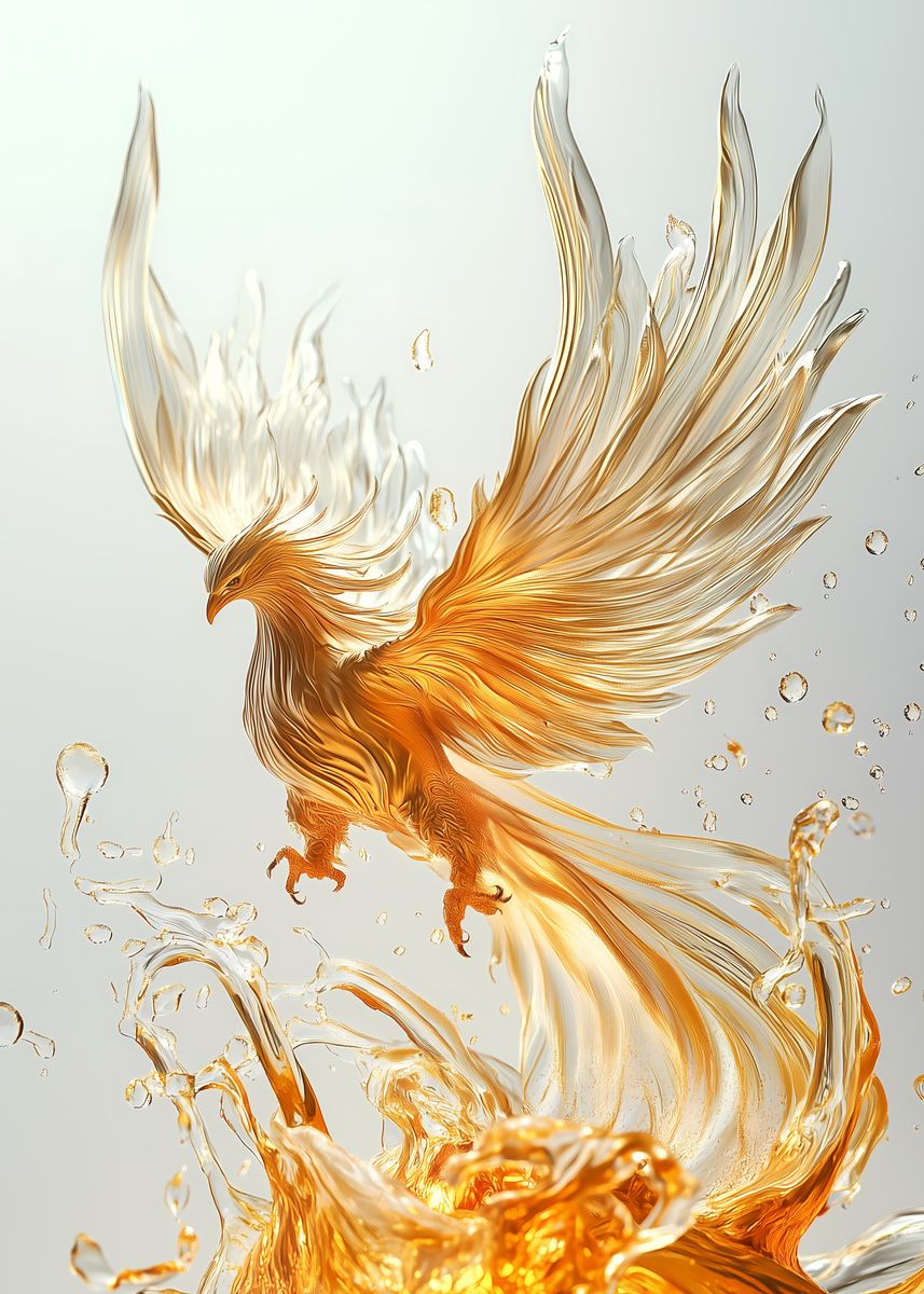 'Golden Phoenix Rising ' Poster, picture, metal print, paint by Aous ...