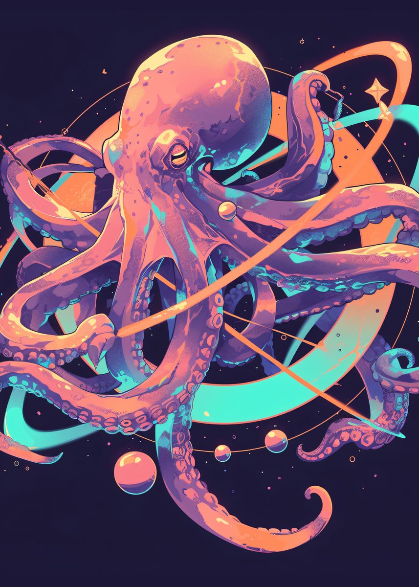 'Cosmic Octopus' Poster, picture, metal print, paint by | Displate