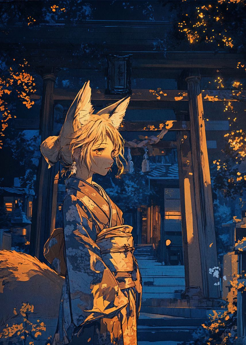 'Fox Girl in Kimono' Poster, picture, metal print, paint by Viktor ...