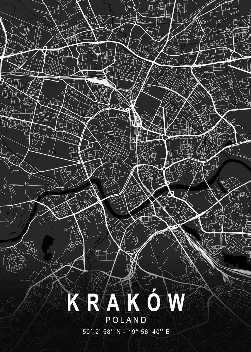 'Kraków City Map' Poster, picture, metal print, paint by DesignerMind ...