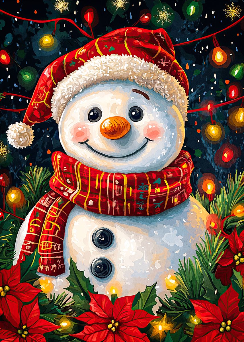 'Smiling Snowman Christmas' Poster, picture, metal print, paint by ...