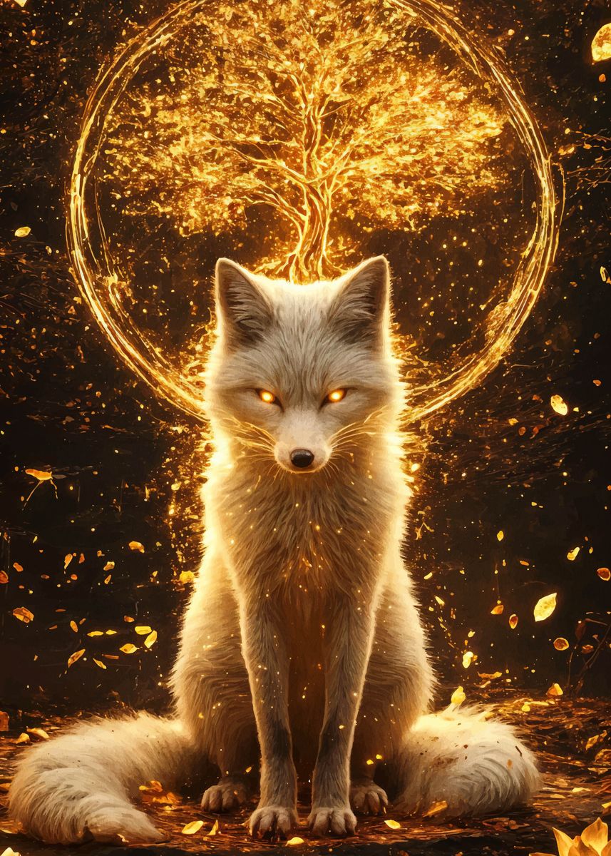 'Golden Fox with Tree' Poster, picture, metal print, paint by Suhayb ...