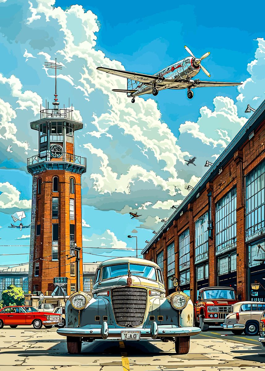 'Vintage Airplane and Car' Poster, picture, metal print, paint by neira ...