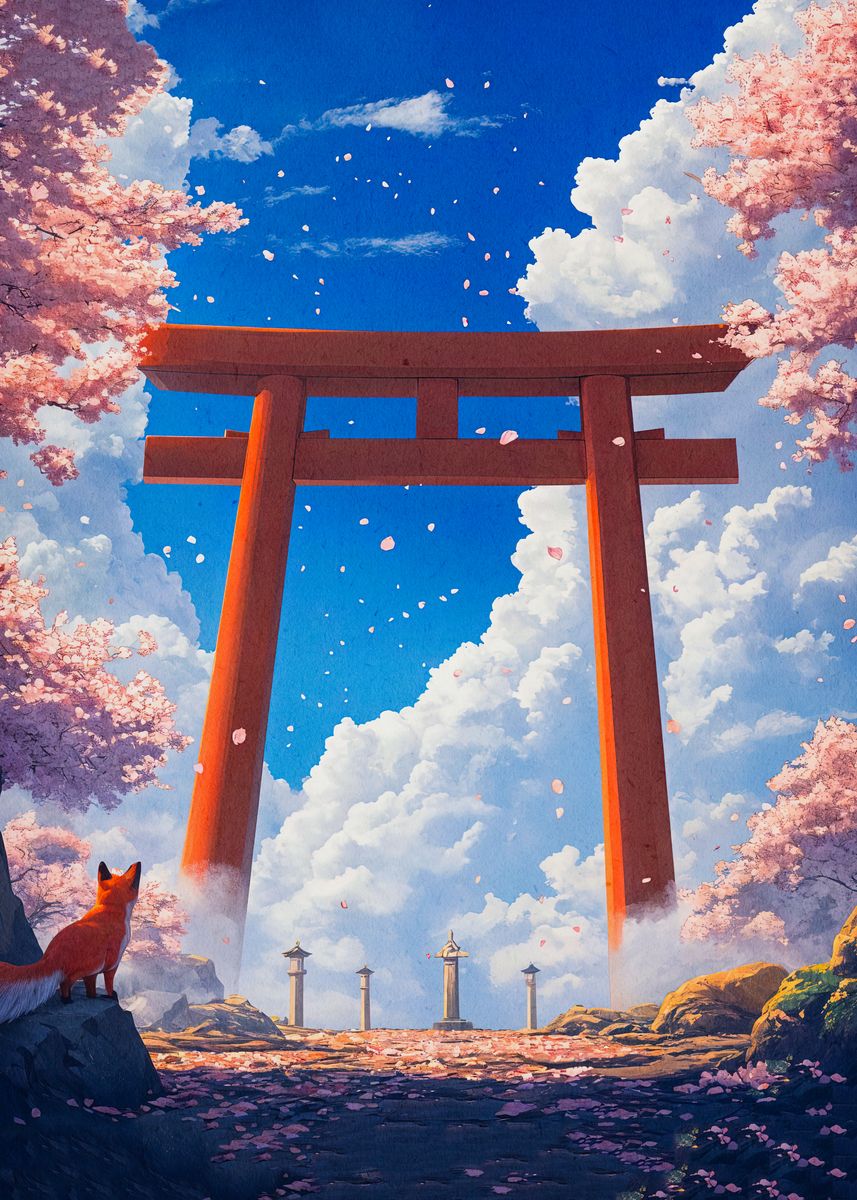 'Fox Under Torii Gate' Poster, picture, metal print, paint by Viktor ...
