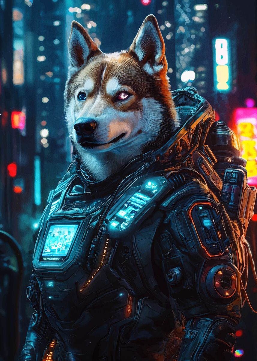 'Cyberpunk Husky' Poster, picture, metal print, paint by Traci Hills ...