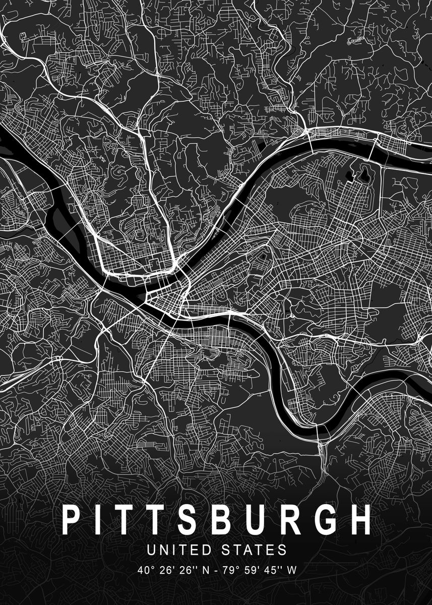 'Pittsburgh City Map' Poster, picture, metal print, paint by ...