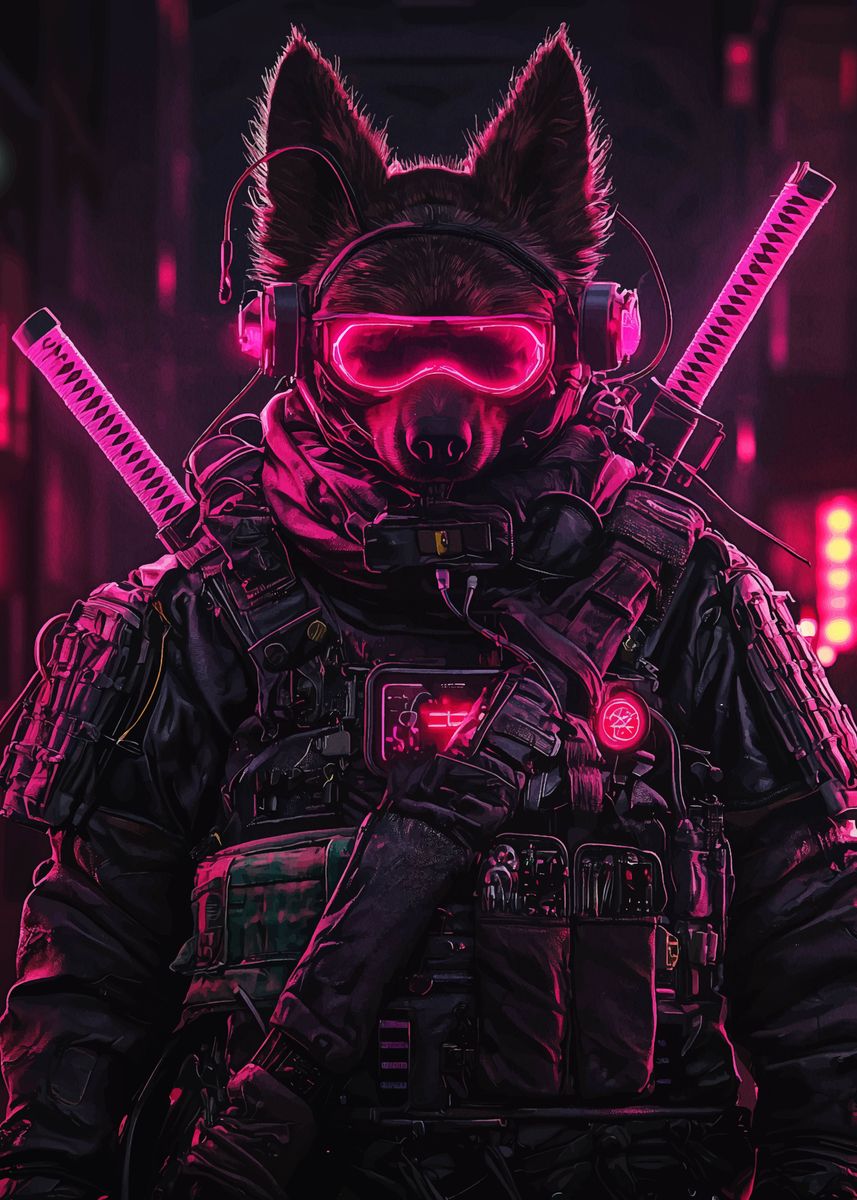 'Cyberpunk Dog Warrior' Poster, picture, metal print, paint by Traci ...