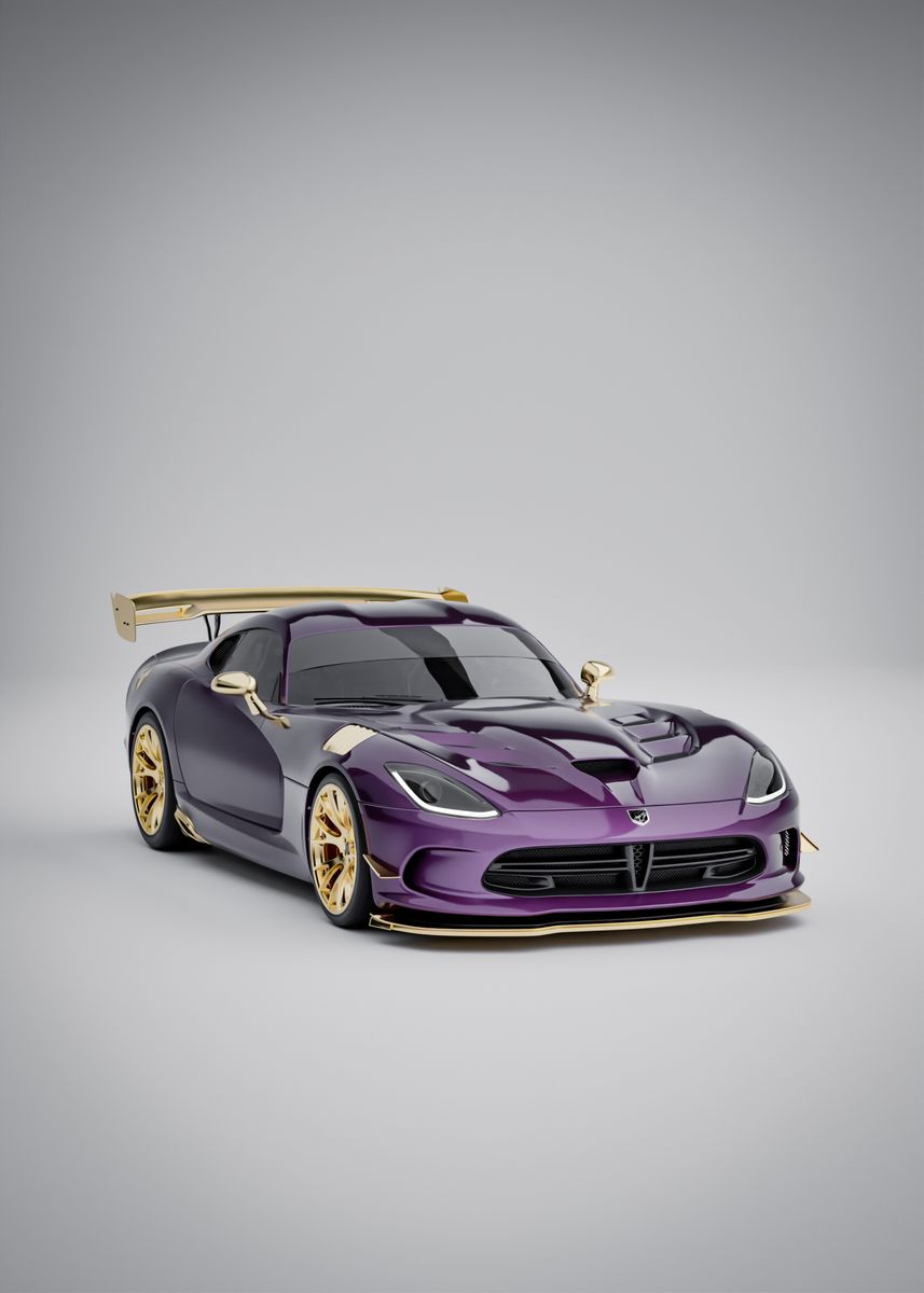 'Purple Dodge Viper with Gold Accents - Front' Poster, picture, metal ...