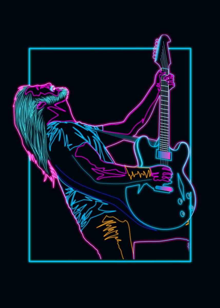 'Neon Guitarist' Poster, picture, metal print, paint by selly | Displate