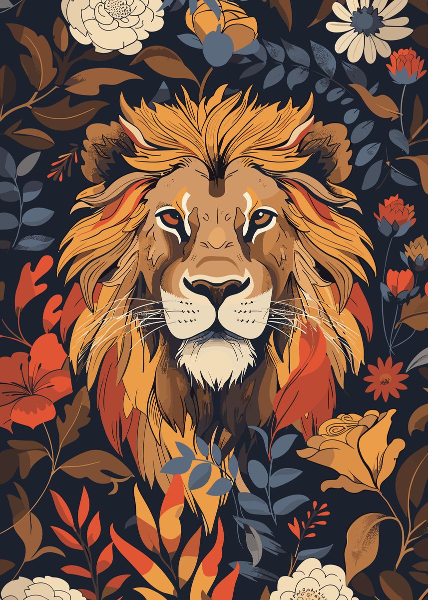 'Lion in Bloom' Poster, picture, metal print, paint by Kai Tanaka ...