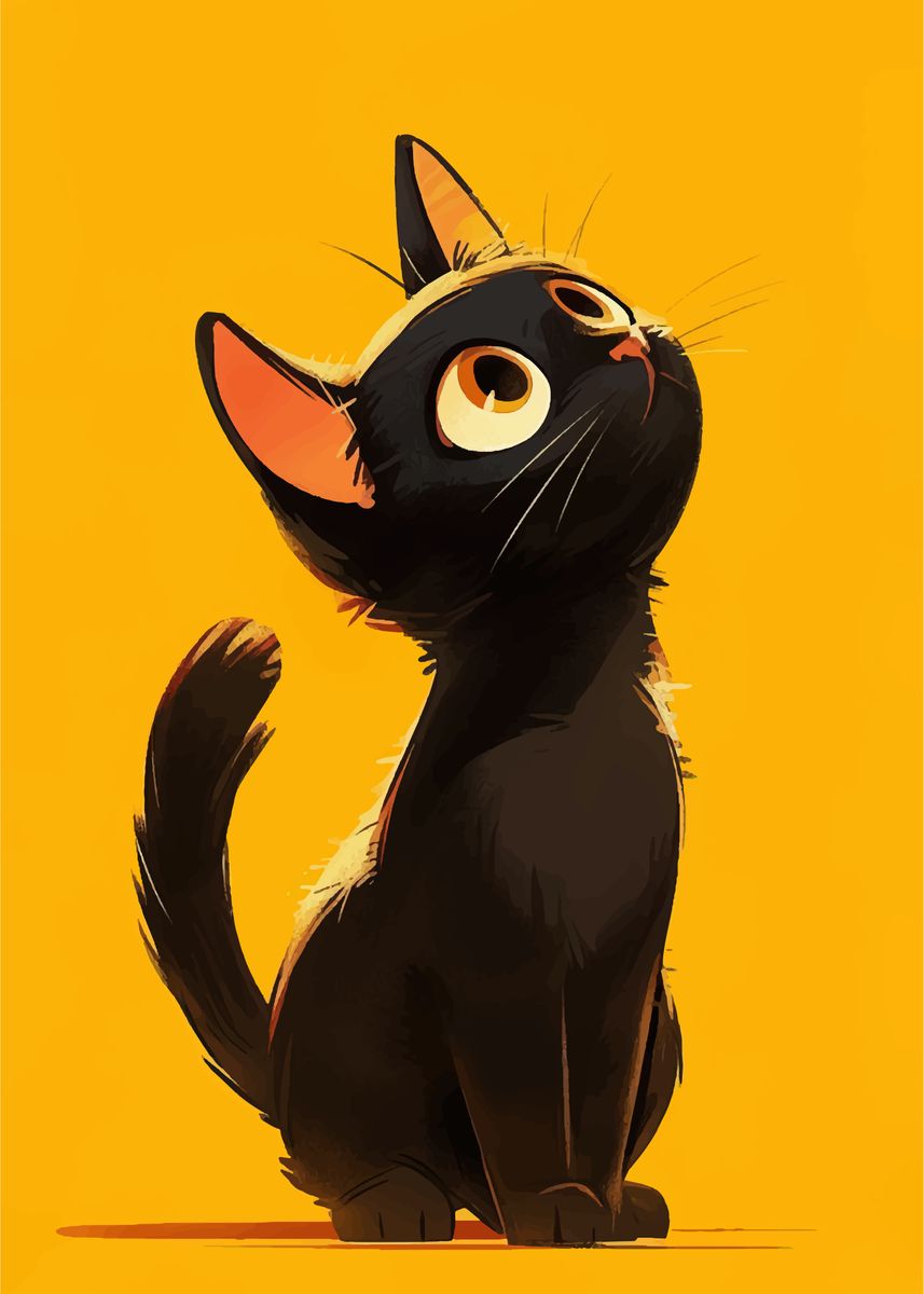 'Cute Black Cat Illustration' Poster, picture, metal print, paint by ...