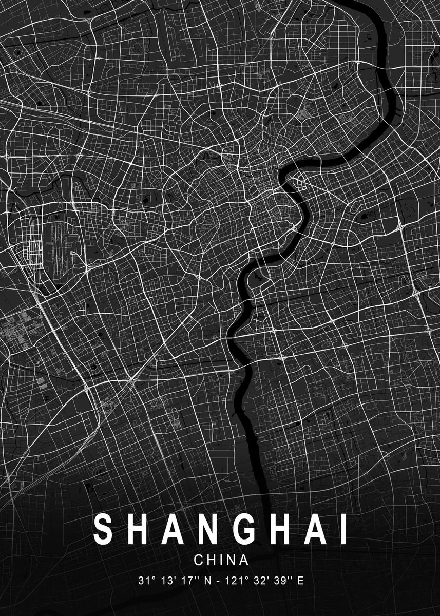 'Shanghai Dark City Map' Poster, picture, metal print, paint by ...