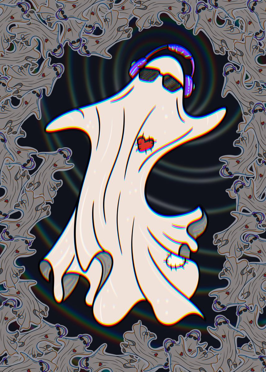 'Cool Ghost with Headphones' Poster, picture, metal print, paint by ...