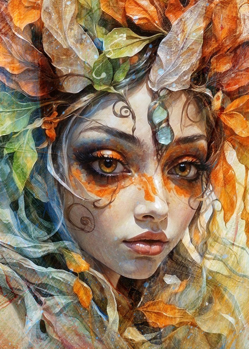 'Portrait of an Autumn Nymph' Poster, picture, metal print, paint by ...
