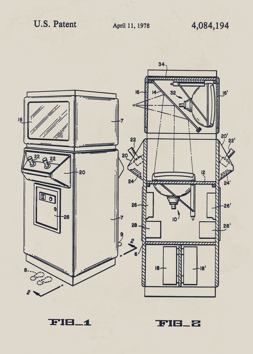 'Arcade Game Patent Drawing' Poster, picture, metal print, paint by ...