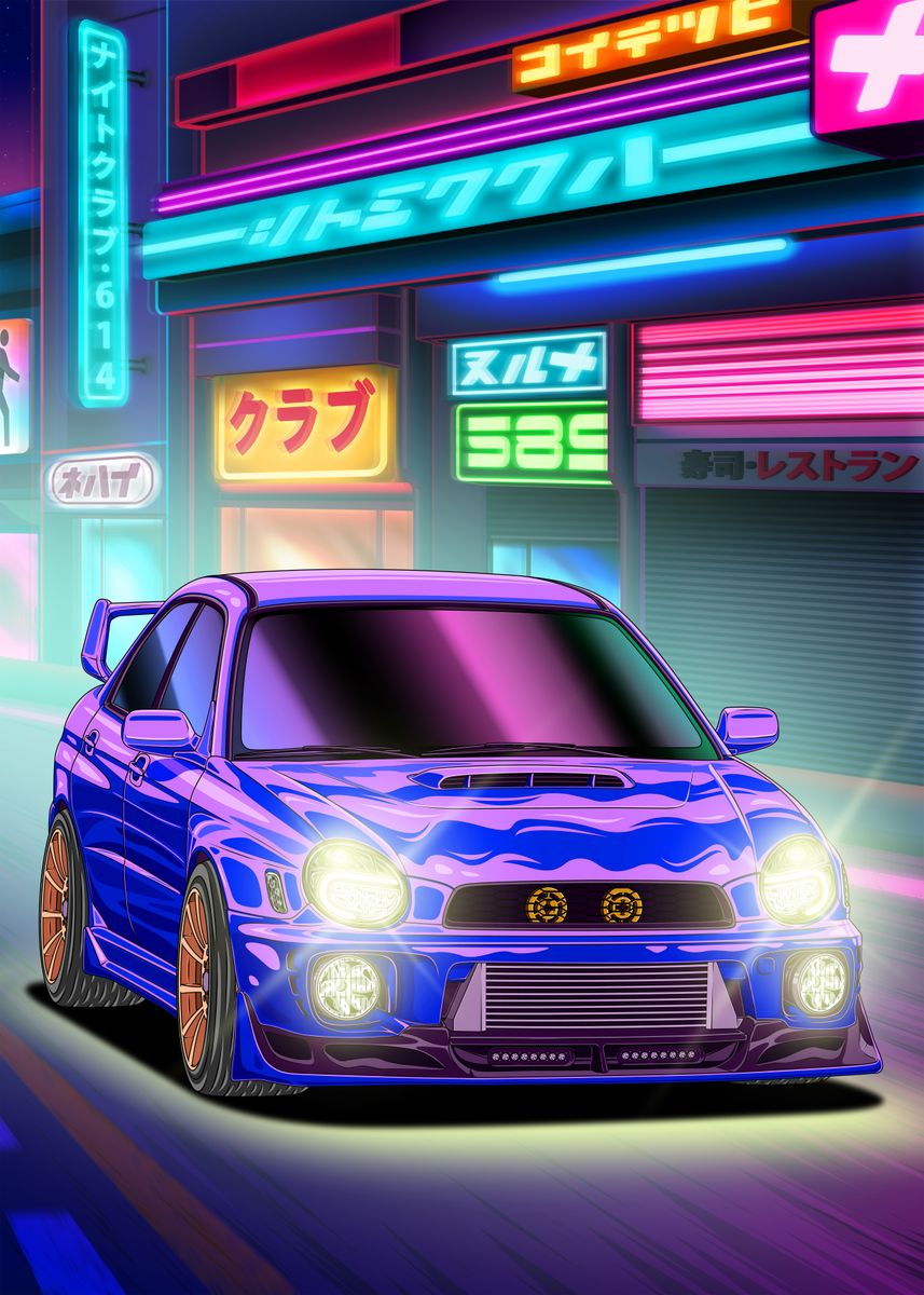 'Subaru Impreza WRX Bug Eyes Synthwave ' Poster, picture, metal print ...
