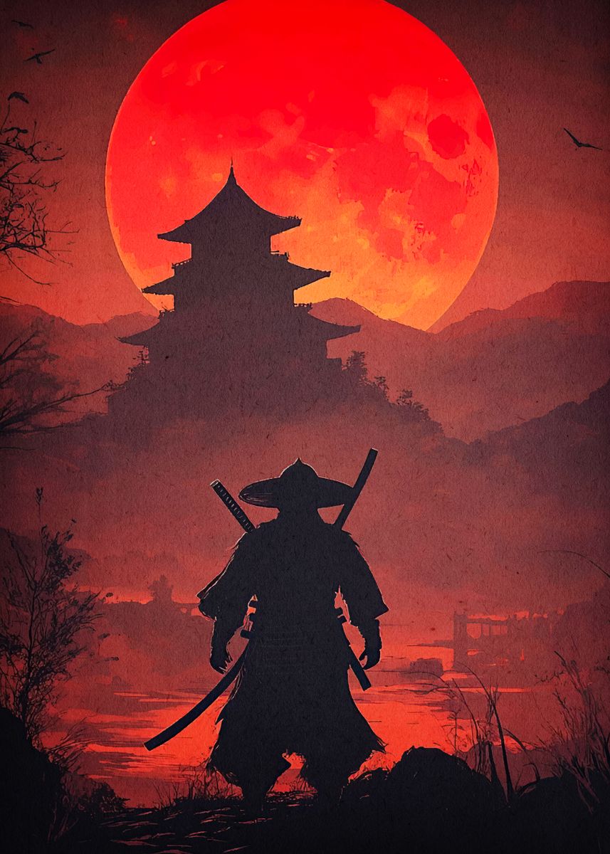 'Samurai Under Blood Moon' Poster, picture, metal print, paint by ...