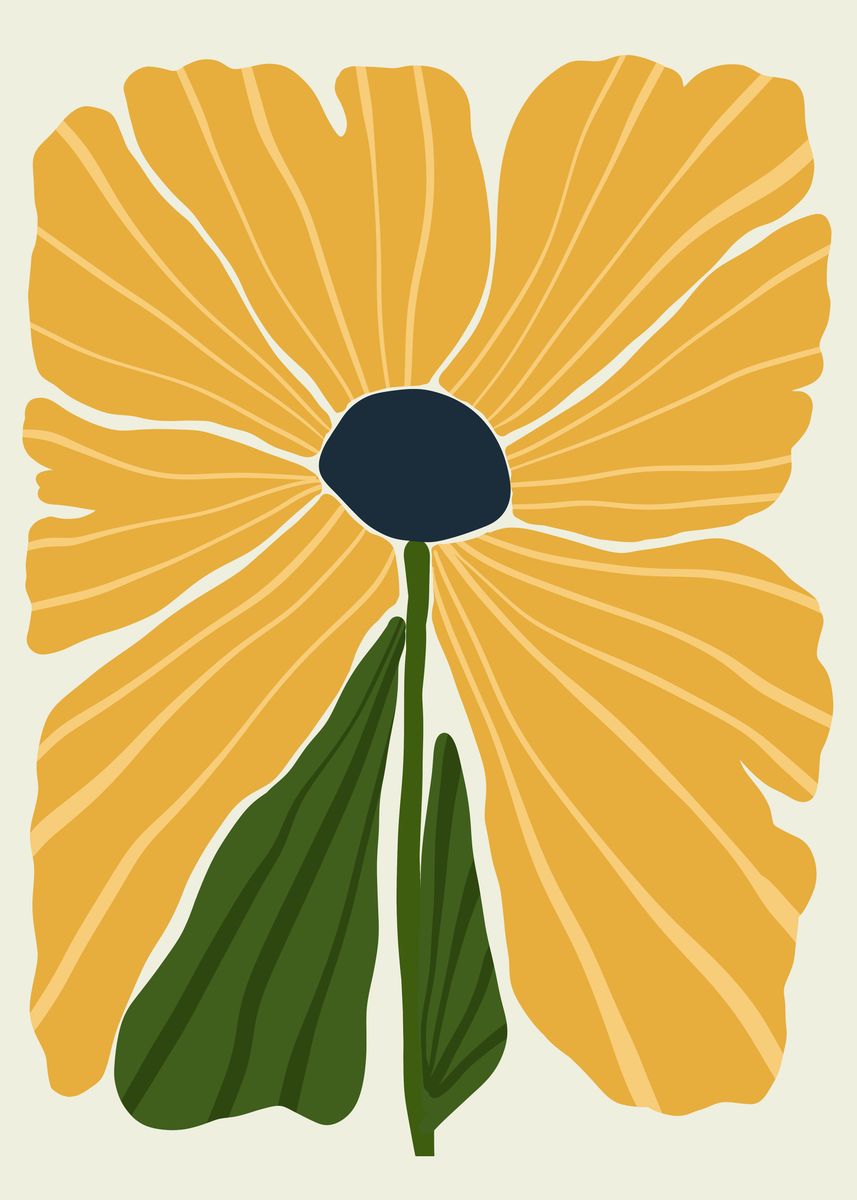 'Boho Abstract Yellow Flower' Poster, picture, metal print, paint by ...