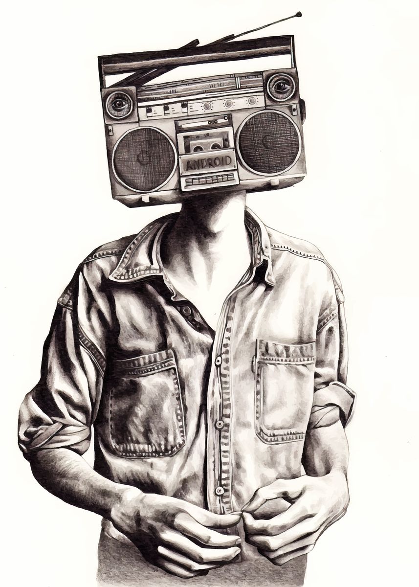'Boombox Head' Poster, picture, metal print, paint by lisa black | Displate