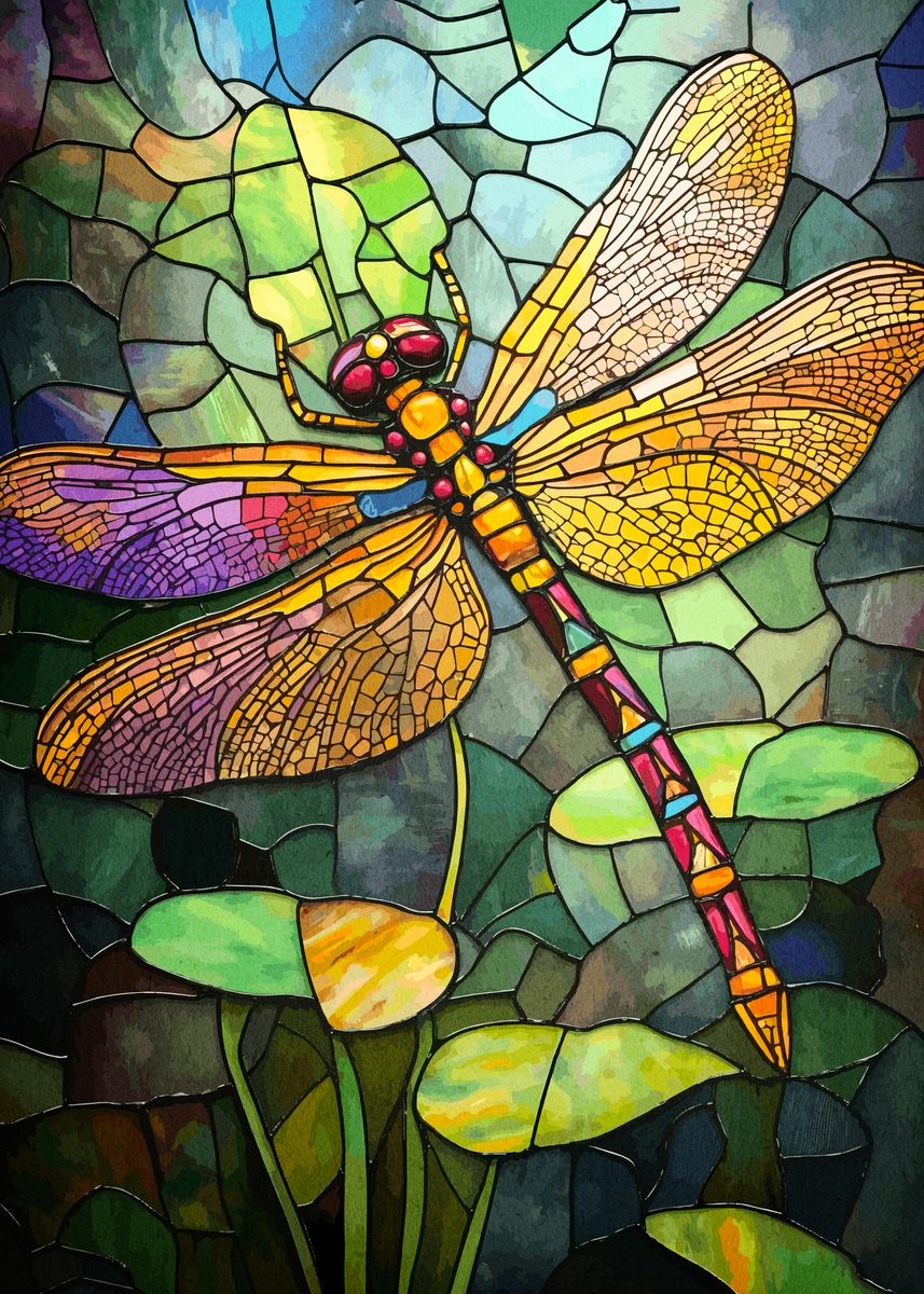 'Stained Glass Dragonfly' Poster, picture, metal print, paint by ...