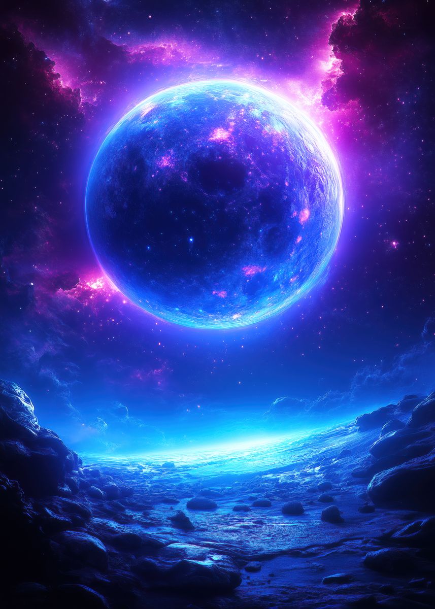 'Blue Planet in Space' Poster, picture, metal print, paint by Retsher | Displate