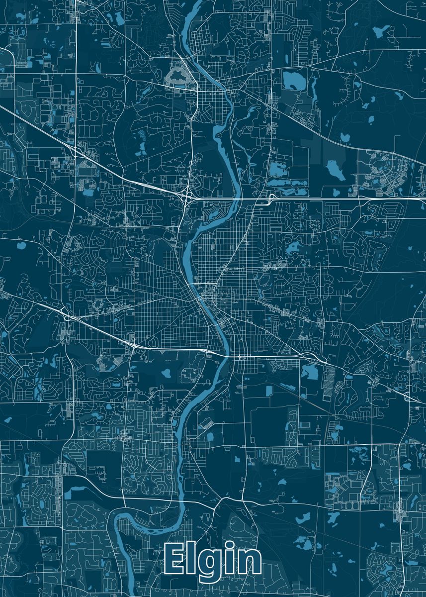 'Elgin City Map' Poster, picture, metal print, paint by Sam Kal | Displate