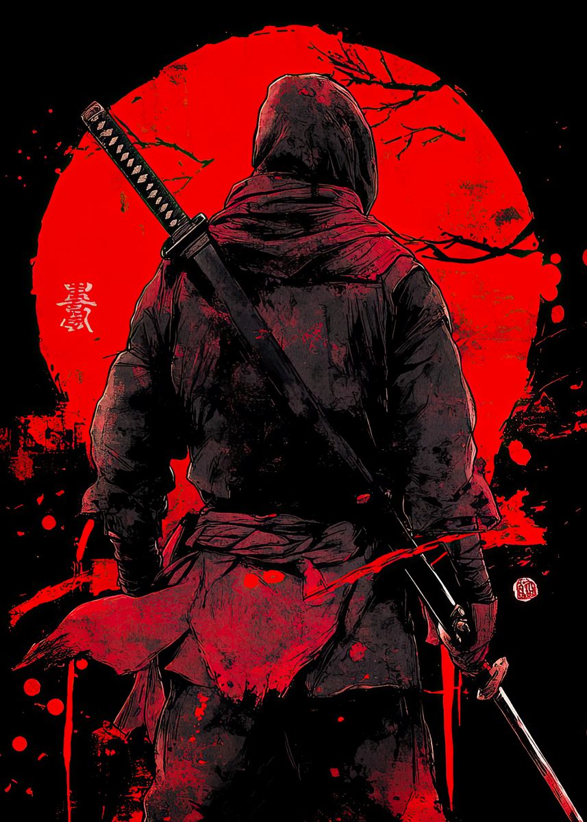 'Red Moon Ninja' Poster, picture, metal print, paint by Jonathan ...