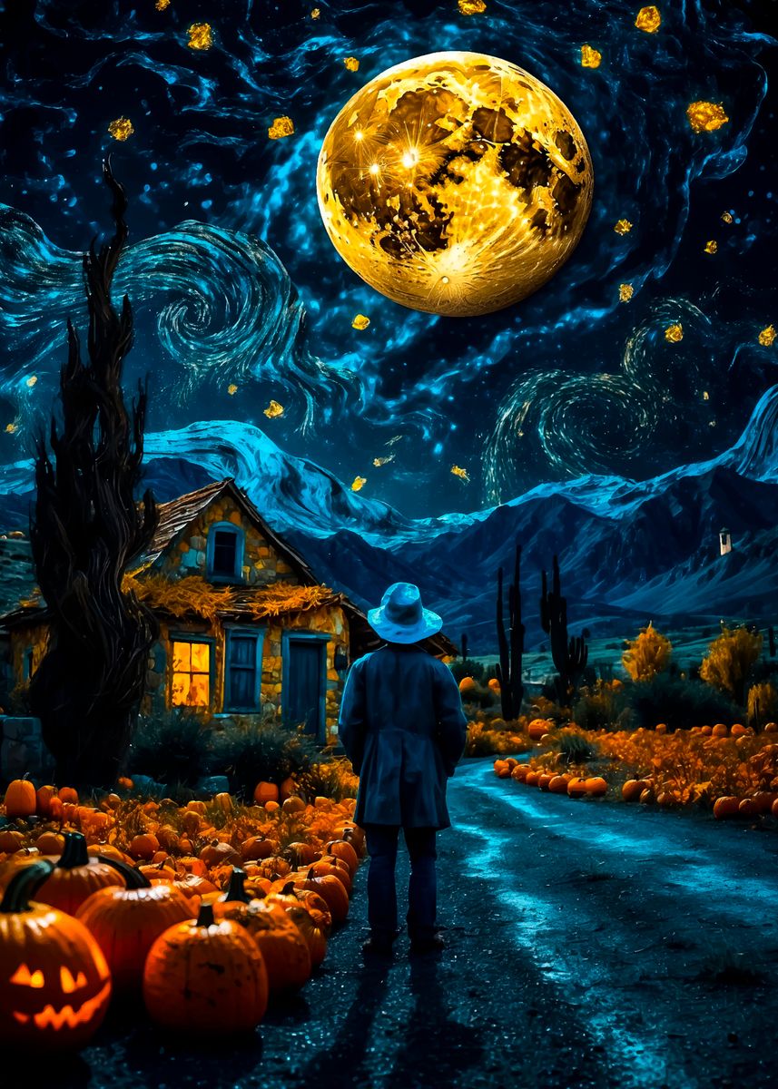 'Starry Night Pumpkin Patch' Poster, picture, metal print, paint by ...