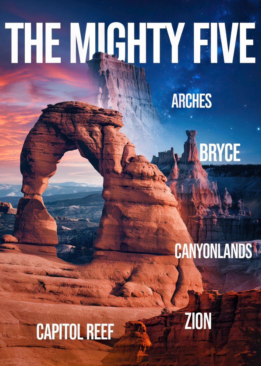 'The Mighty Five National Parks of Utah' Poster, picture, metal print ...
