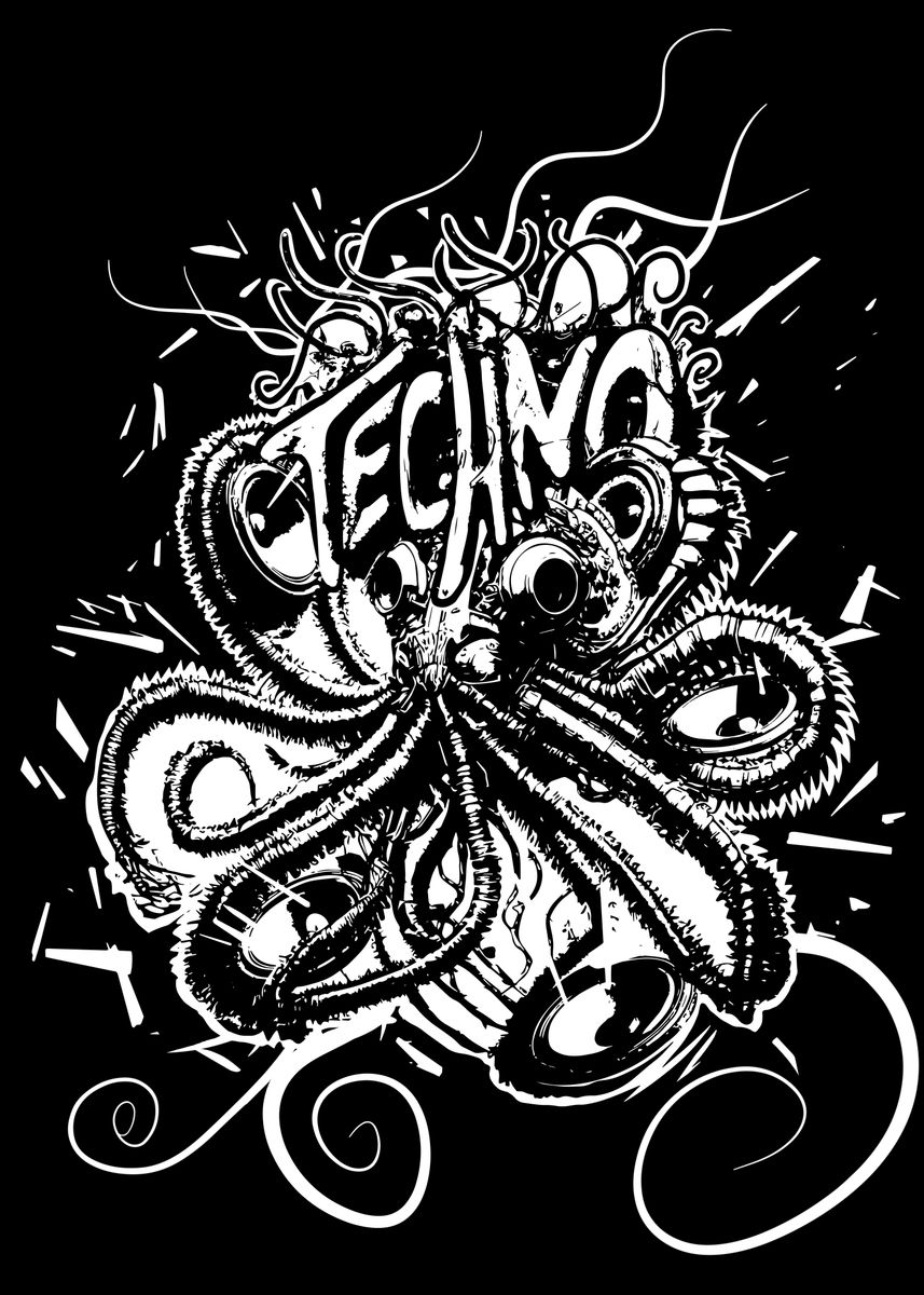 'Techno Octopus' Poster, picture, metal print, paint by Valentin Lerond ...