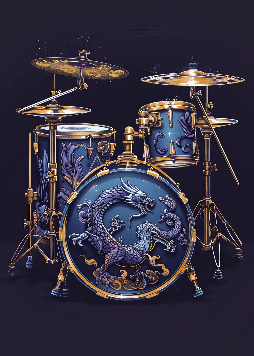 'Dragon Drum Set' Poster, picture, metal print, paint by | Displate