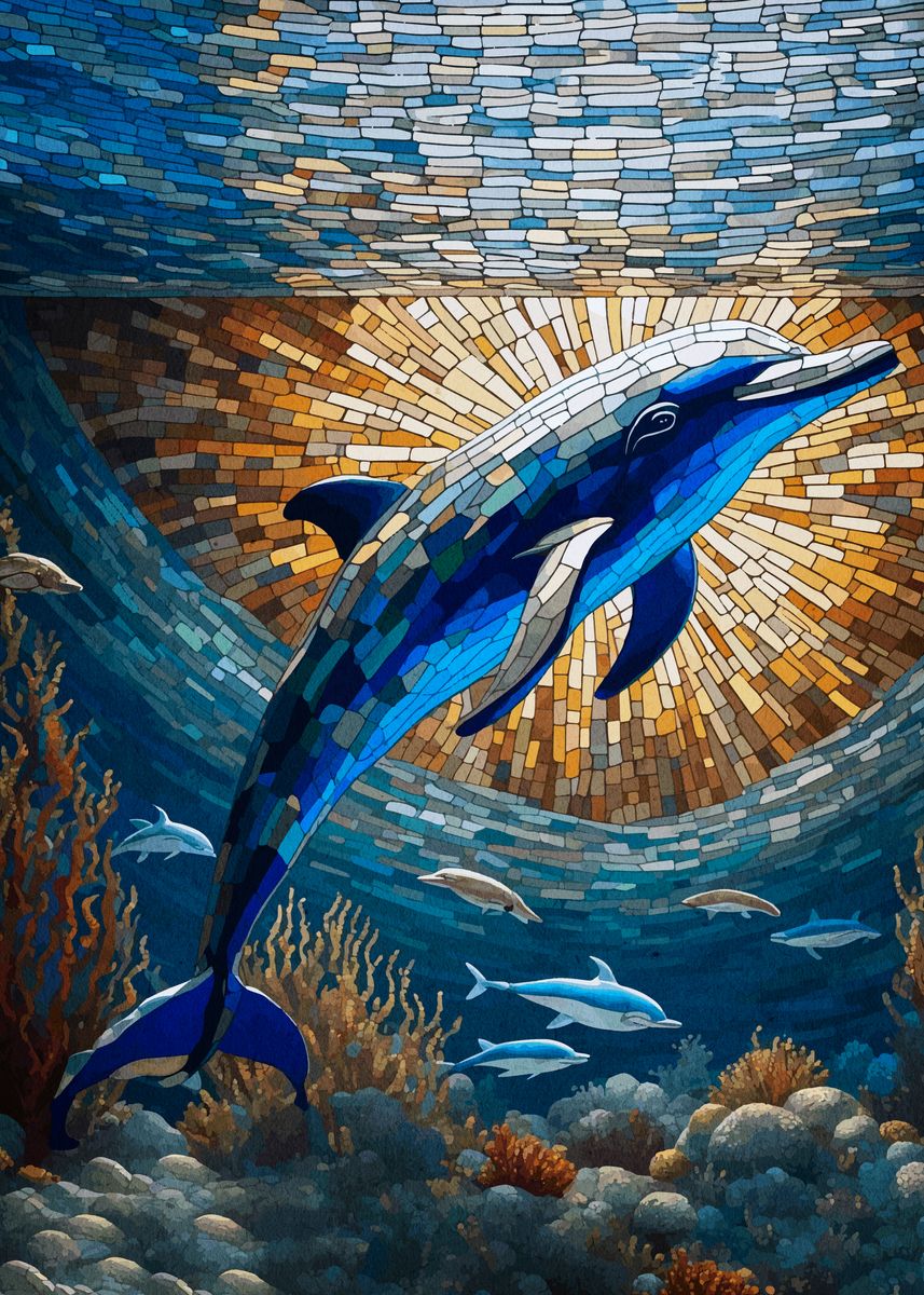'Dolphin Mosaic Art' Poster, picture, metal print, paint by Nadir Stead ...