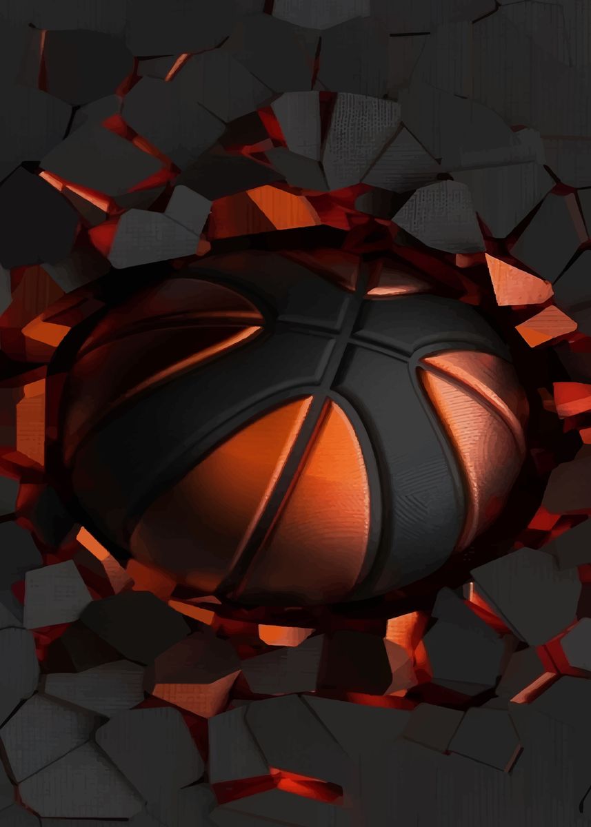 'Basketball Breaking Through' Poster, picture, metal print, paint by ...