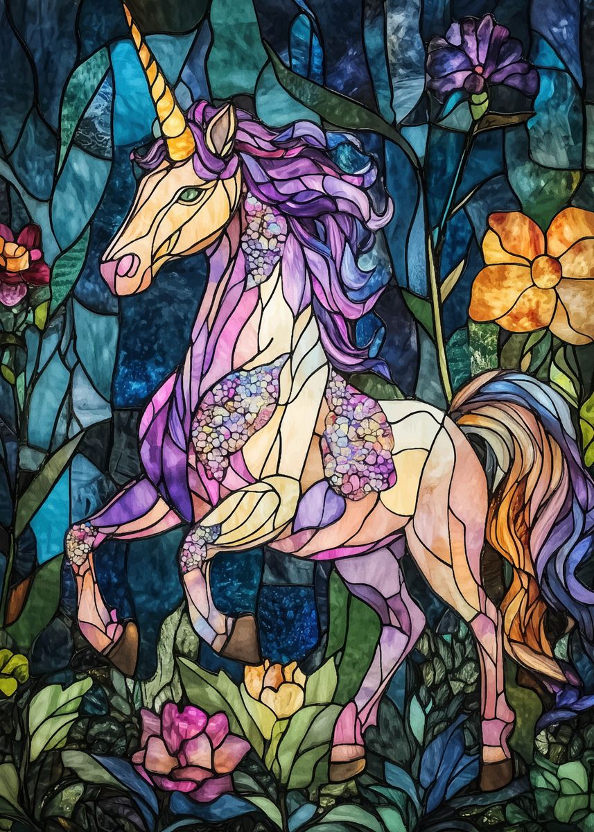 'Stained Glass Unicorn' Poster, picture, metal print, paint by Jayden ...