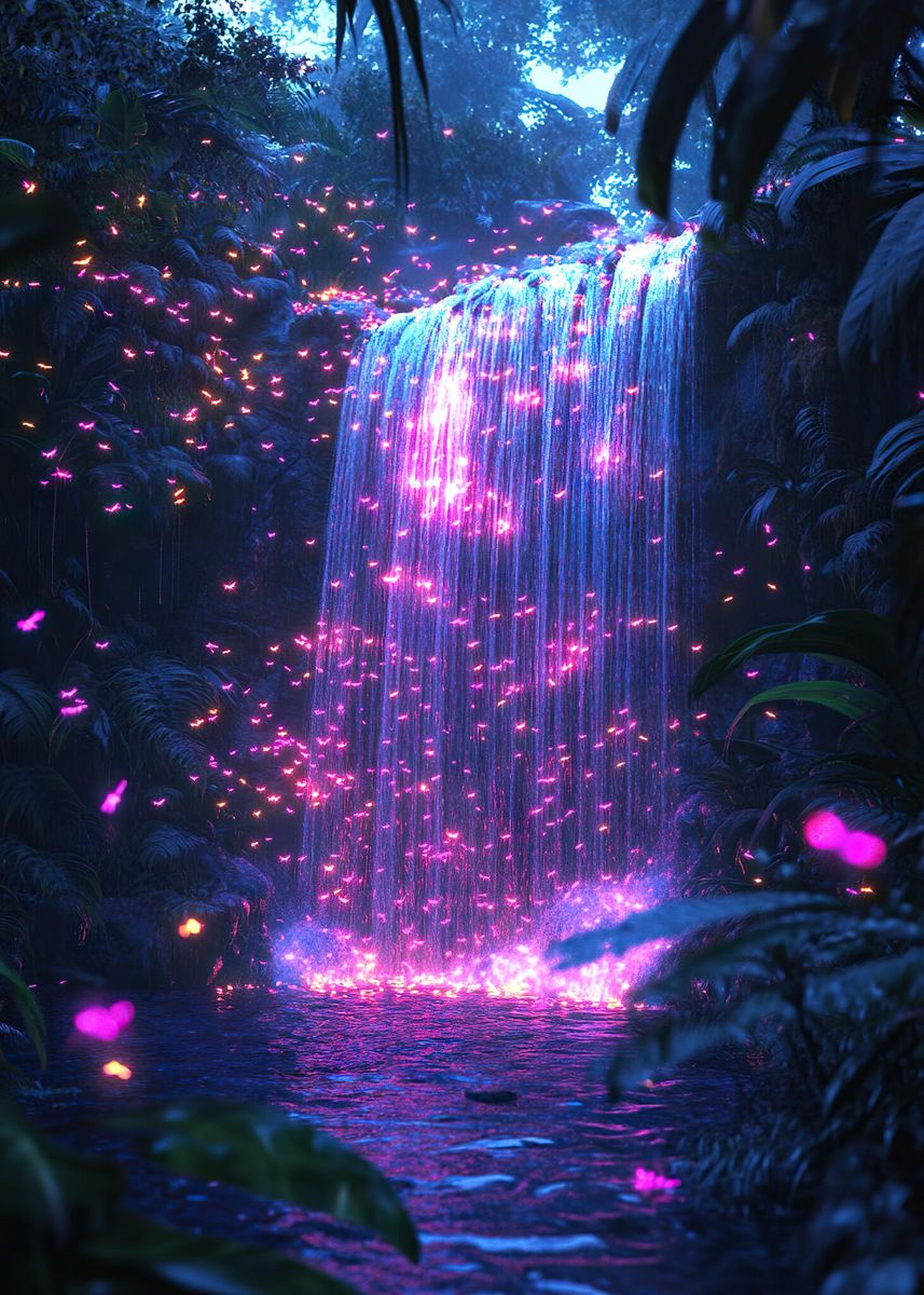 'Neon Firefly Falls' Poster, picture, metal print, paint by Lumen Print ...