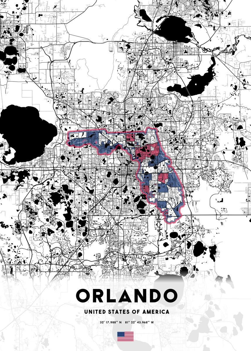 'Orlando City Map' Poster, picture, metal print, paint by | Displate