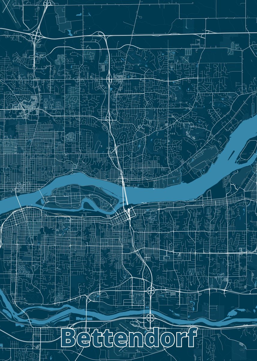 'Bettendorf City Map' Poster, picture, metal print, paint by Sam Kal ...