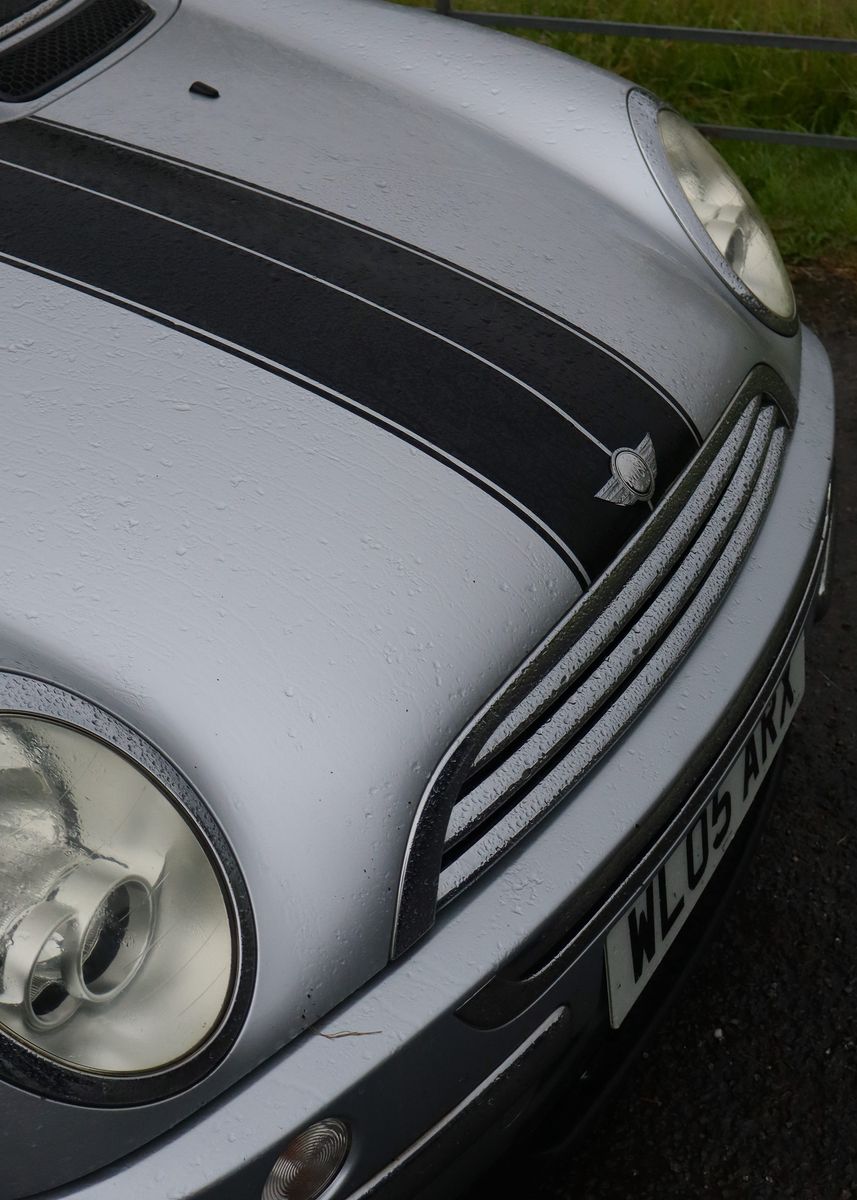 'Silver Mini Cooper with Stripes' Poster, picture, metal print, paint ...
